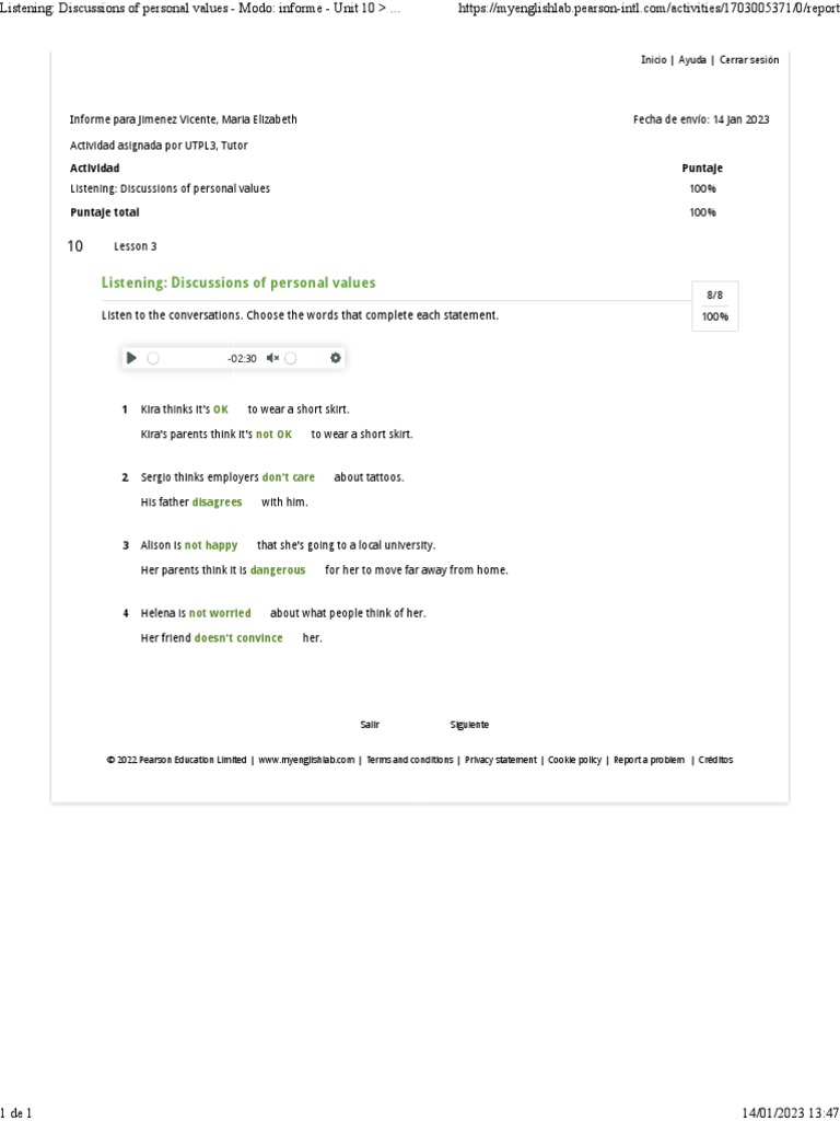 Listening Discussions of Personal Values - Modo Informe - Unit 10 ...
