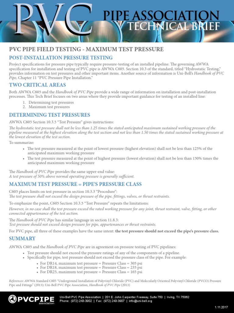 PVC Pipe Field Testing Maximum Test Pressure | PDF | Pipe (Fluid ...