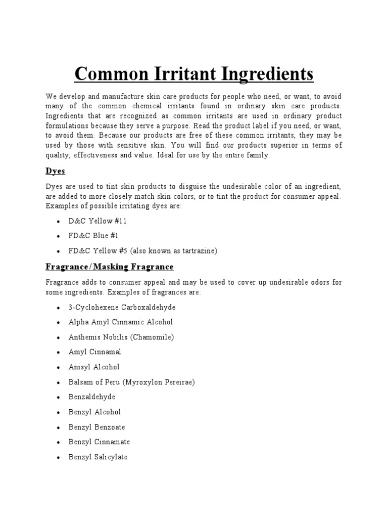 Common Irritant Ingredients in Cosmetics | PDF | Shampoo | Surfactant
