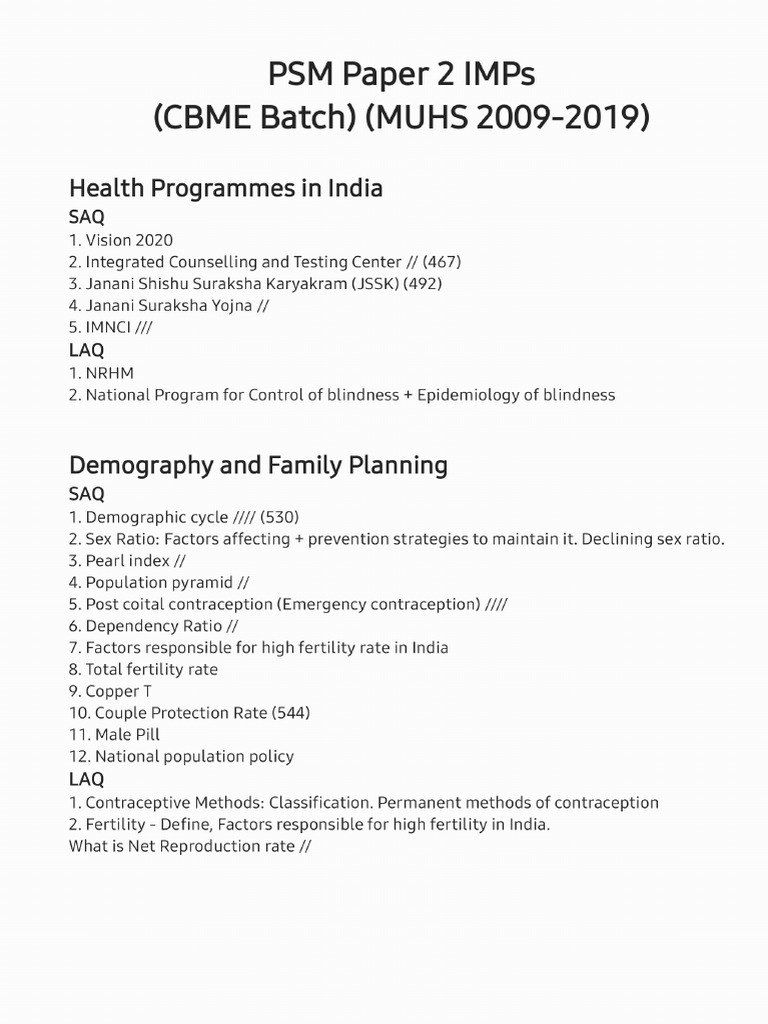 PSM Paper 2 IMPs (CBME Batch) (MUHS 2009-2019) | PDF