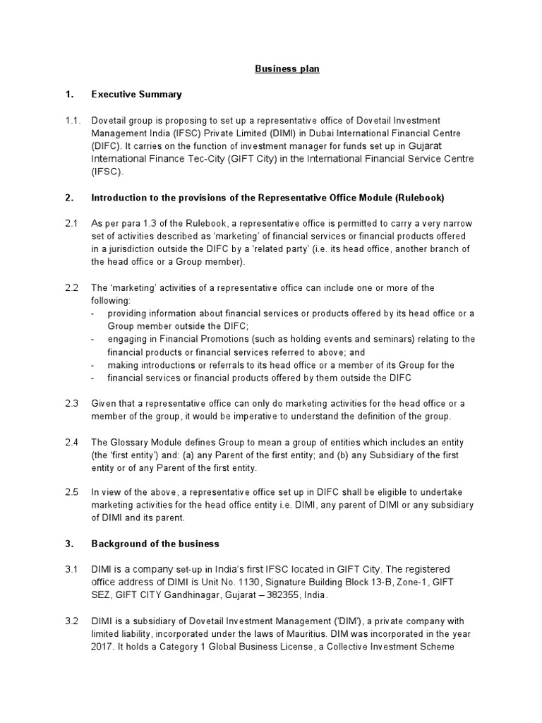 Business Plan - DIFC | PDF | Investment Management | Securities (Finance)