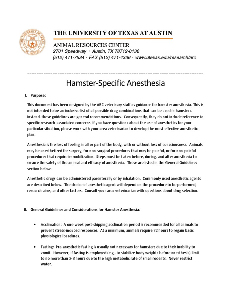 Hamster Anesthesia Guidance ARC 112519 | PDF | Anesthesia | Surgery