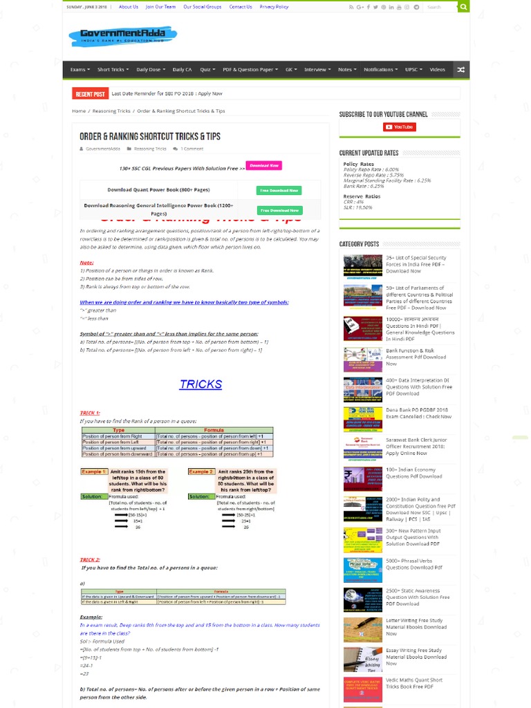  Order Ranking Shortcut Tricks Tips I I GovernmentAdda WWW 