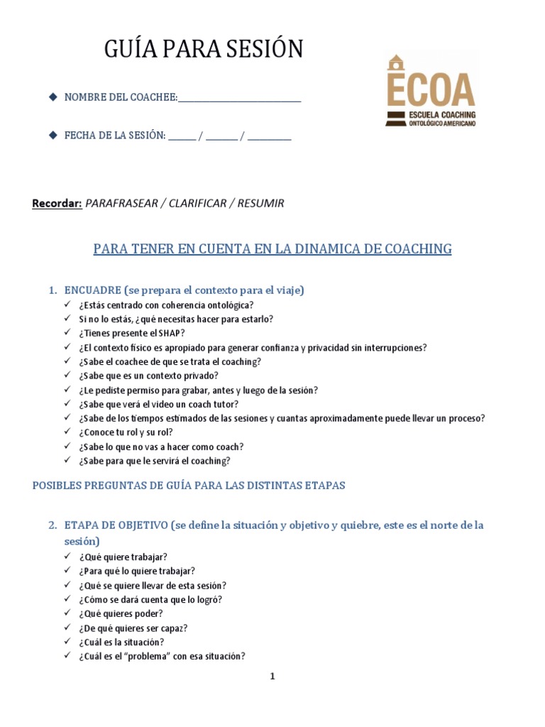 Guía para Sesiones de Coaching | PDF