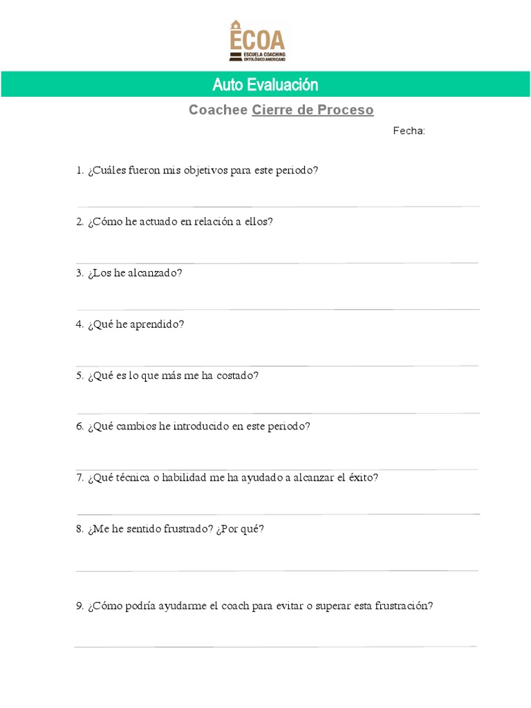 Autoevaluación del Proceso de Coaching | PDF