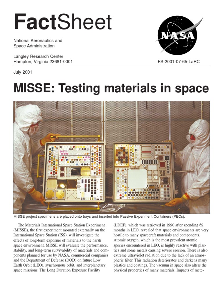 MISSE Testing Materials in Space | PDF | Spaceflight | Space Exploration