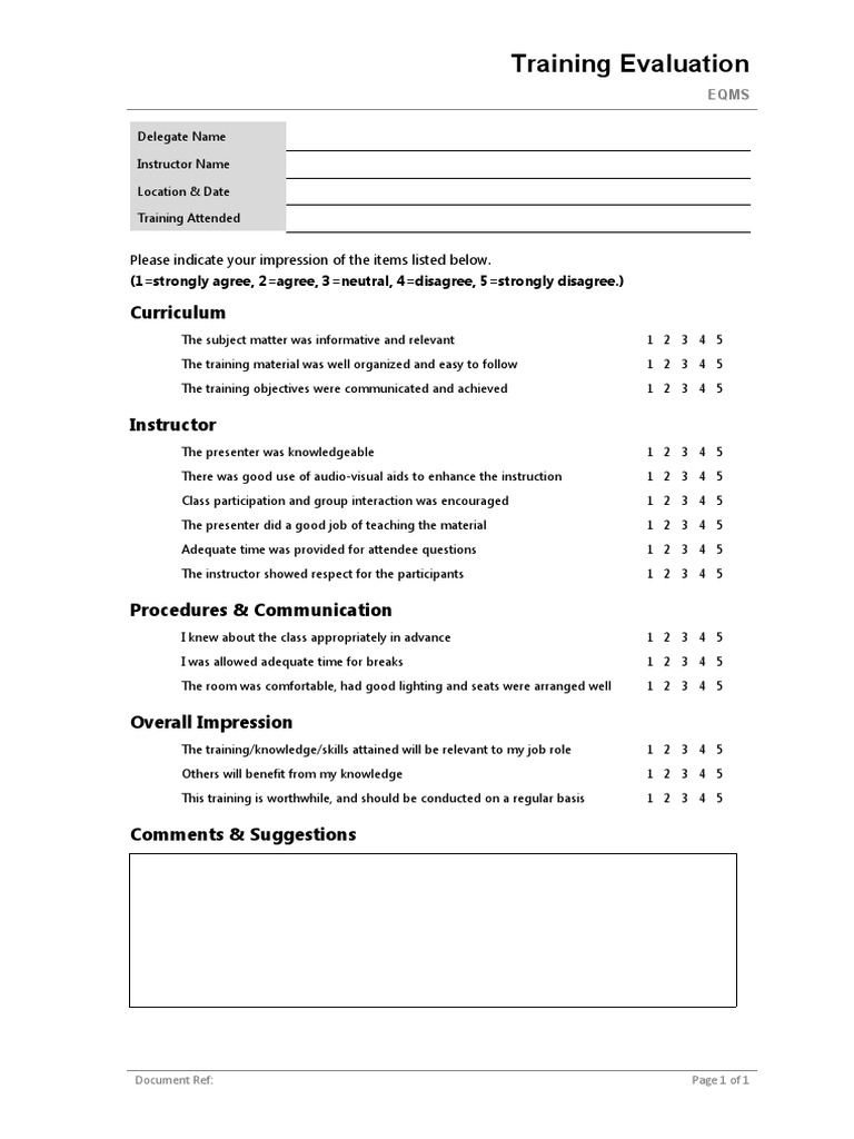 Training Evaluation Feedback Form | PDF