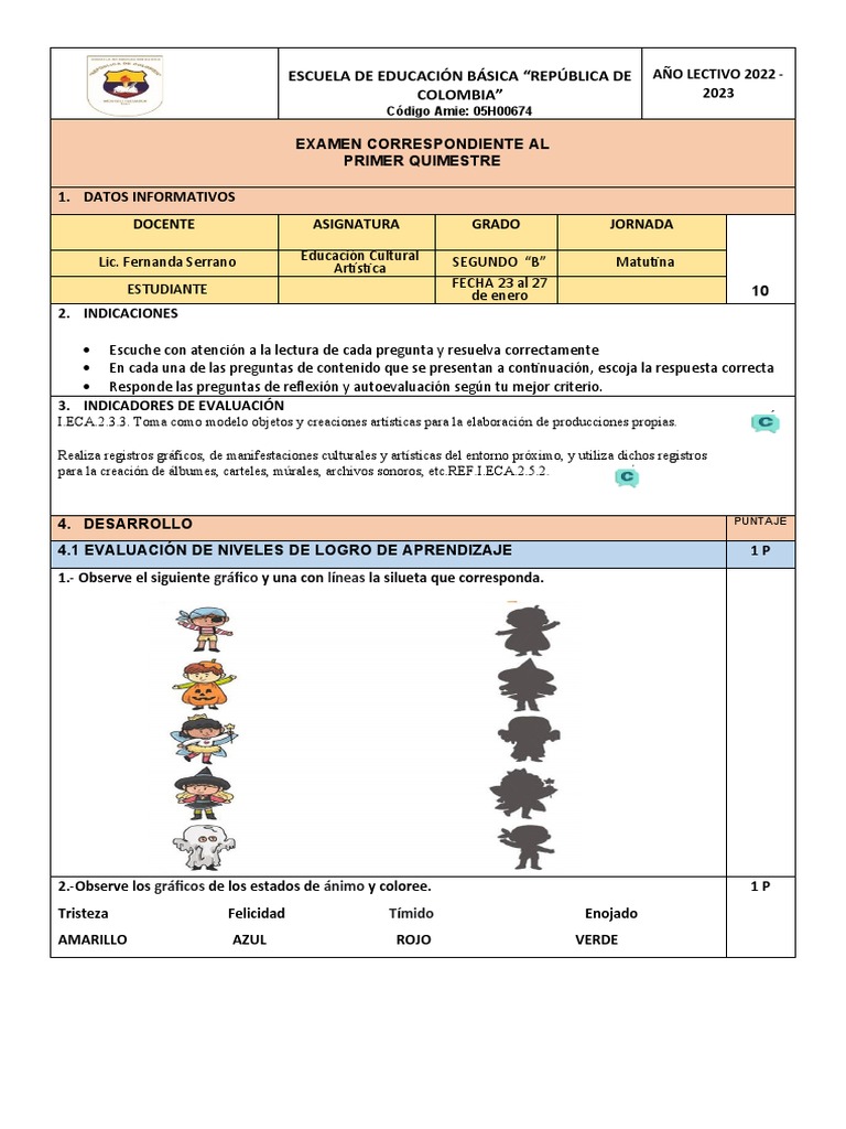 Evaluación de Eca 2do Grado | PDF | Aprendizaje | Cognición