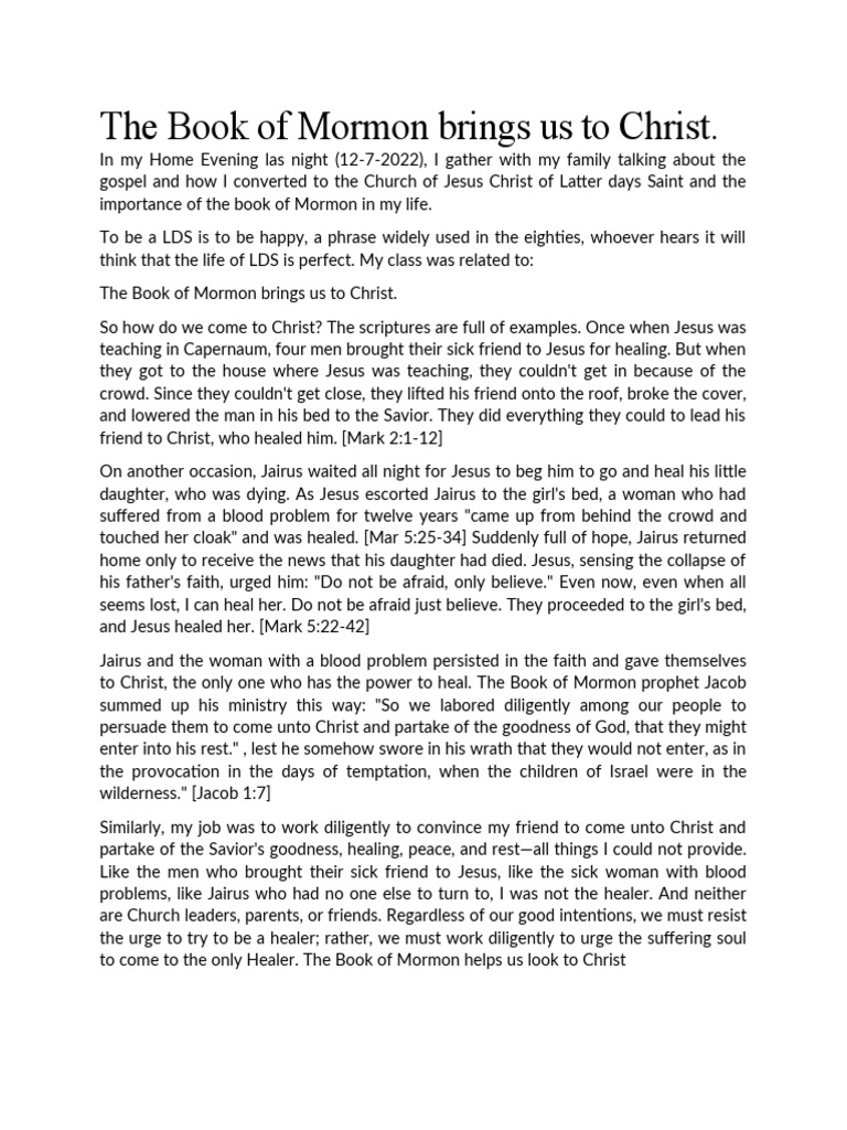 The Book of Mormon Brings Us To Christ | PDF | Book Of Mormon | Jesus