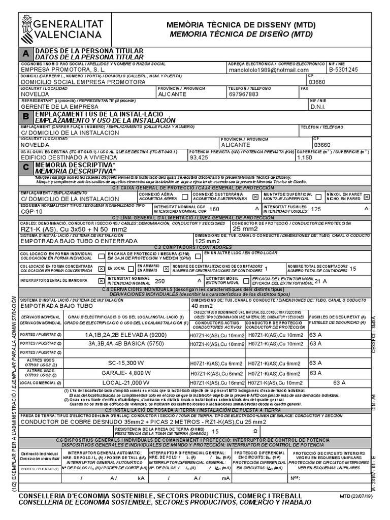 Memoria Técnica de Diseño (MTD) | PDF
