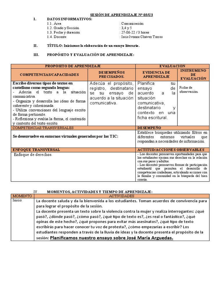 Com5 - U3 - Se03 Planificamos El Ensayo | PDF | Ensayos | Aprendizaje