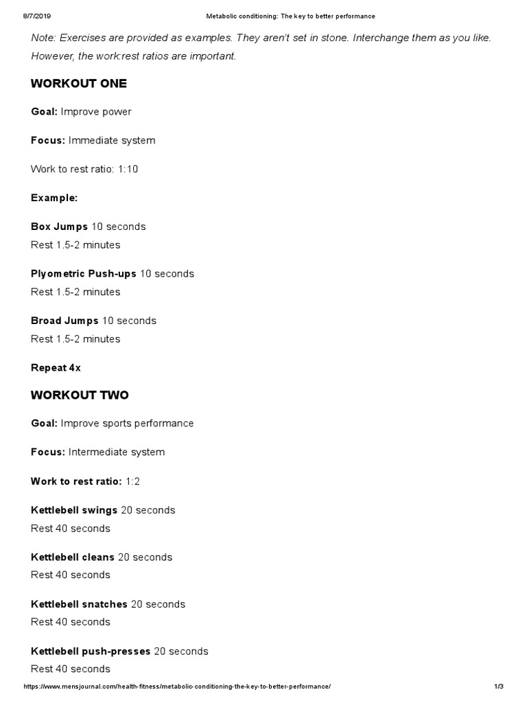 Metabolic Conditioning Workouts Guide | PDF | Wellness
