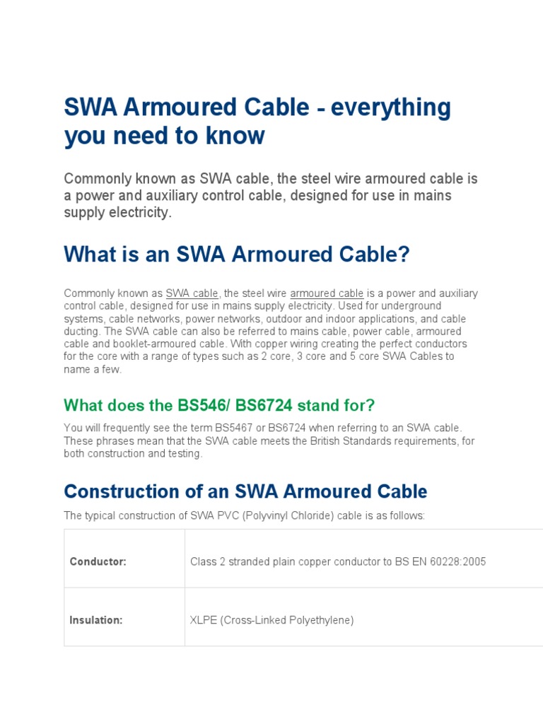 About SWA Armoured Cable | PDF | Insulator (Electricity) | Building Materials
