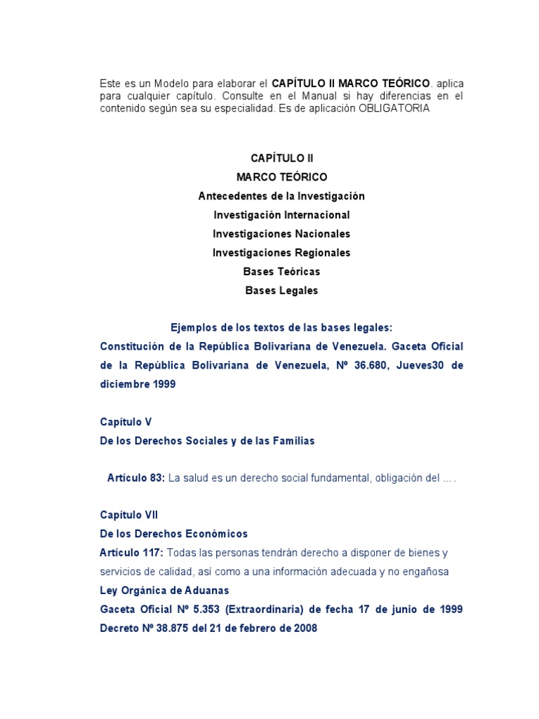CAPITULO II MARCO TEÓRICO Modelo de Títulos y Subtítulos_ Marco Legal_EL MODELO APLICA PARA ...