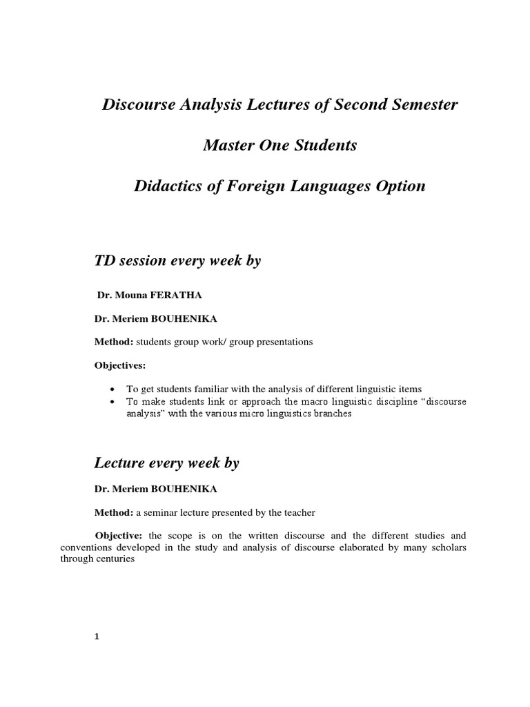 M1 DLE Discourse Analysis S2 | PDF | Linguistics | Communication