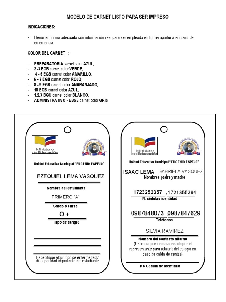 Modelo Carnet de Evacuaciòn para Ser Impreso-1 | PDF
