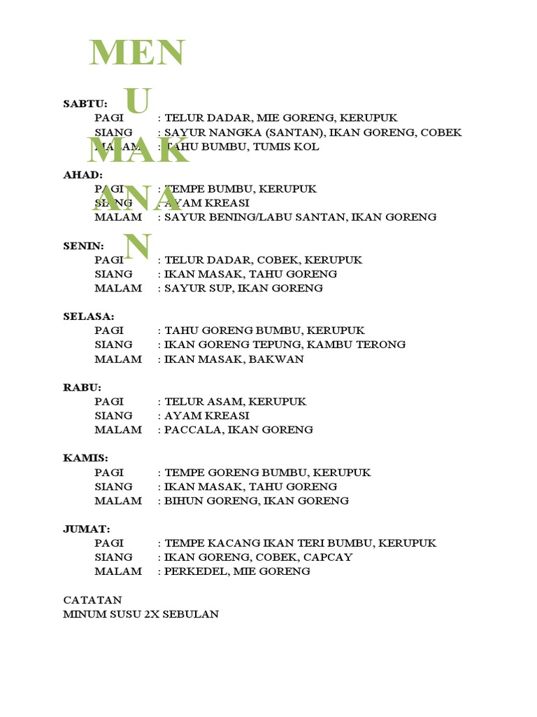 Menu Kantin | PDF | Memasak, Makanan, & Anggur | Sains & Matematika