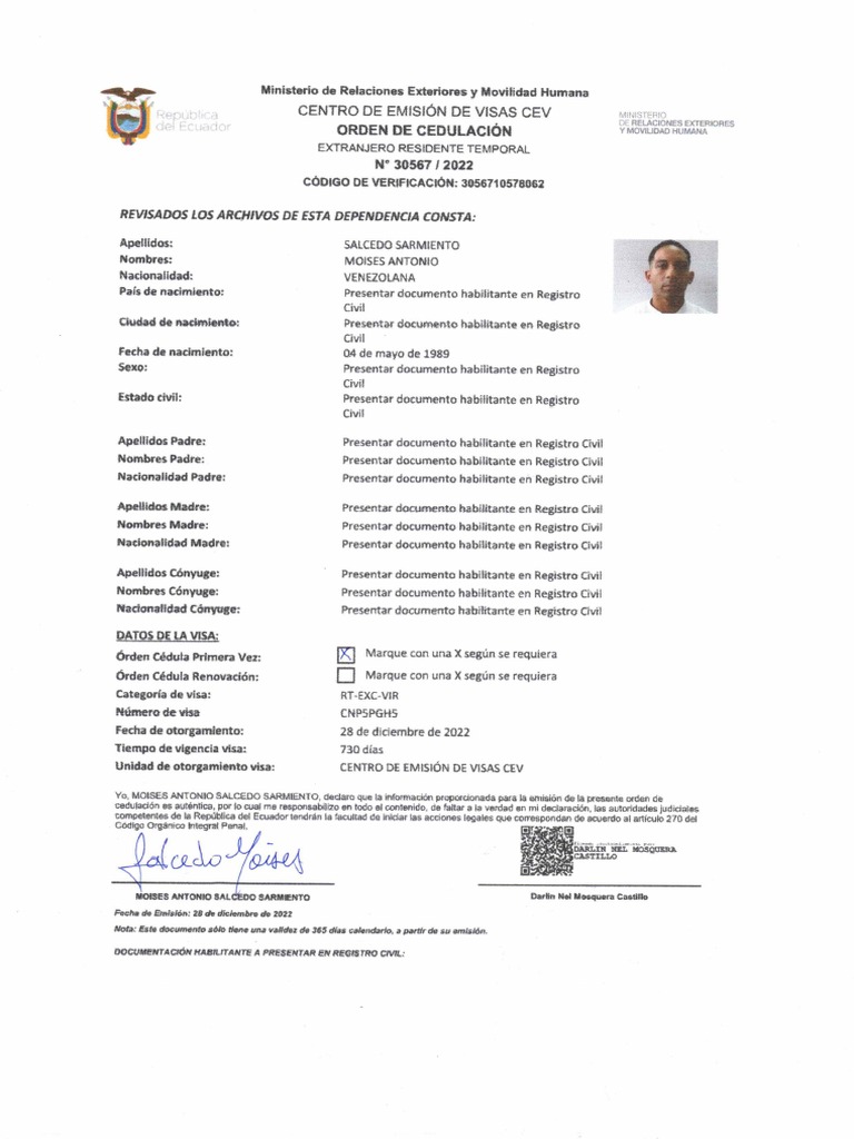 Orden de Cedulacion | PDF