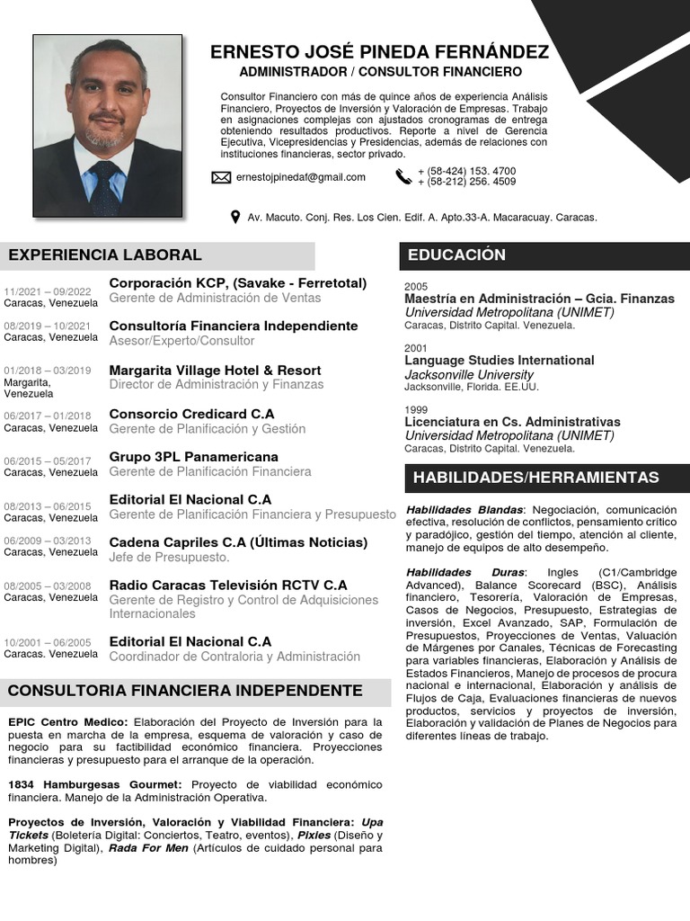 CV Ernesto Pineda 2022 | PDF | Presupuesto | Venezuela