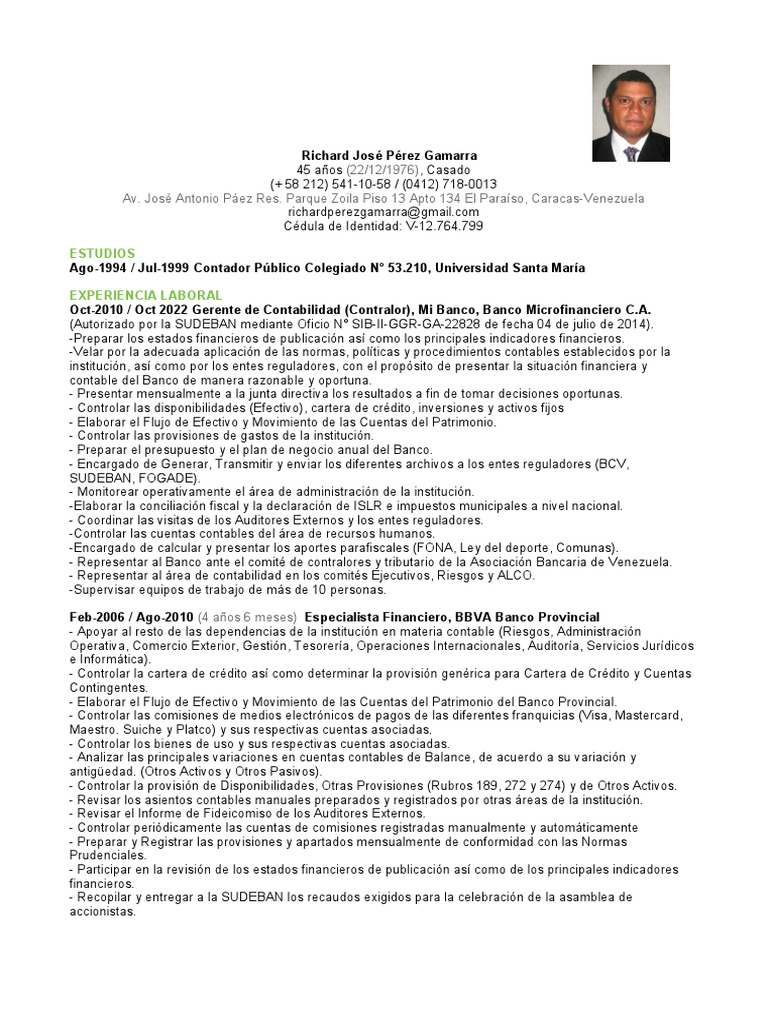 CURRICULUM - RICHARD - PEREZ - Mi Banco | PDF | Contabilidad | Auditoría