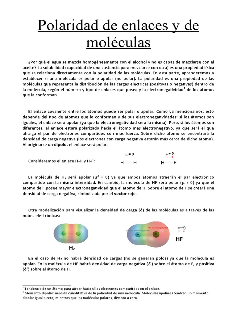 Polaridad de Enlace y Moléculas | PDF | Polaridad química | Enlace químico