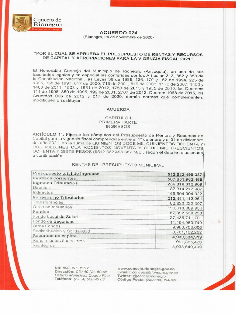 Acuerdo 024 de 2020 | PDF