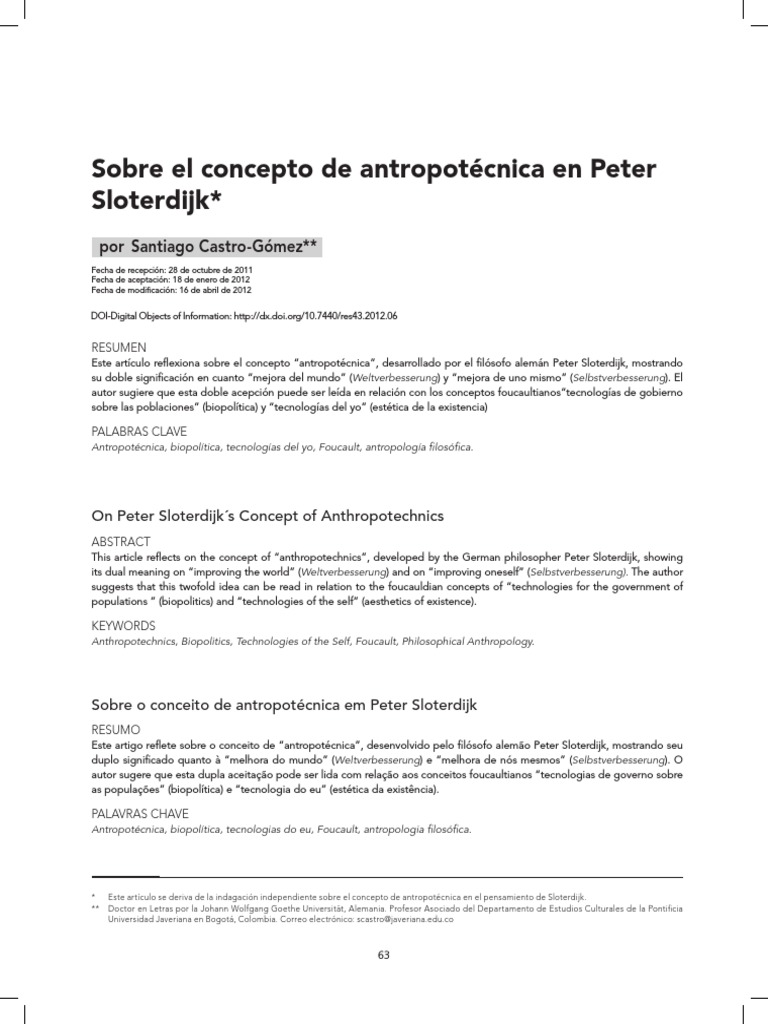 Sobre El Concepto de Antropotecnica en Peter Slote | PDF
