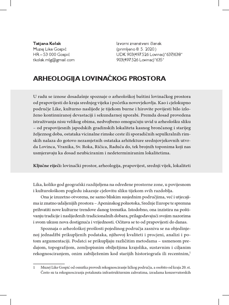 Archaeology of The Lovinac Area | PDF