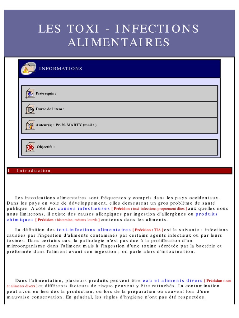 Les Toxi Infections Alimentaires | PDF