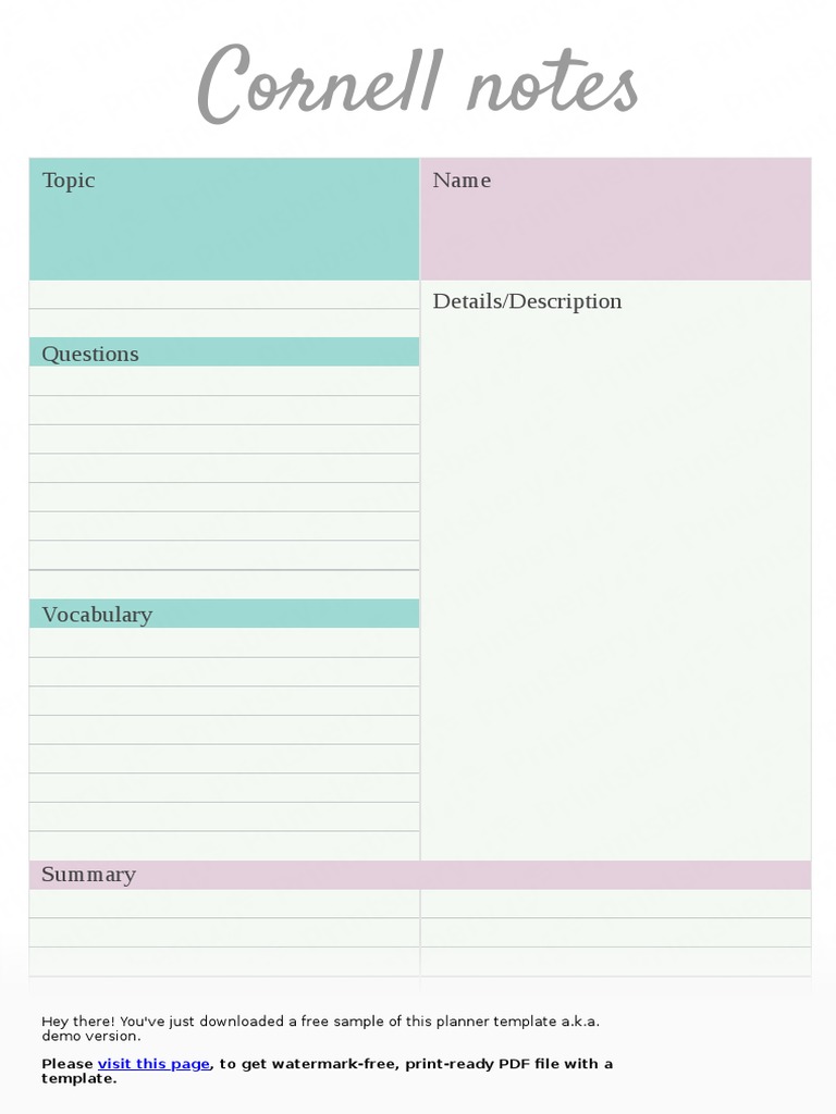 Simple Cornell Notes-A4 2 | PDF