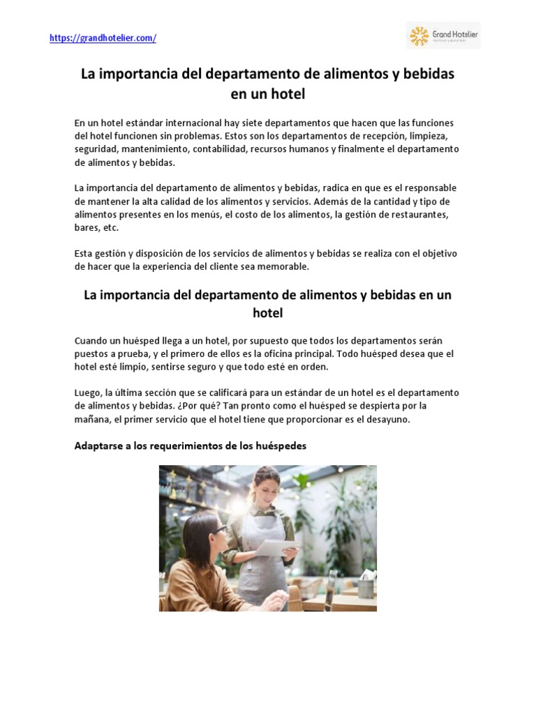 01la Importancia Del Departamento de Alimentos y Bebidas en Un Hotel ...
