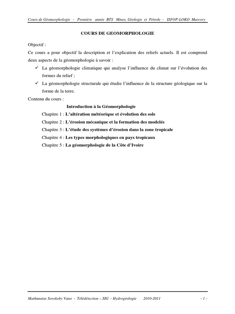 Cours de Géomorphologie : Concepts Clés | PDF | Érosion | Météorisation ...