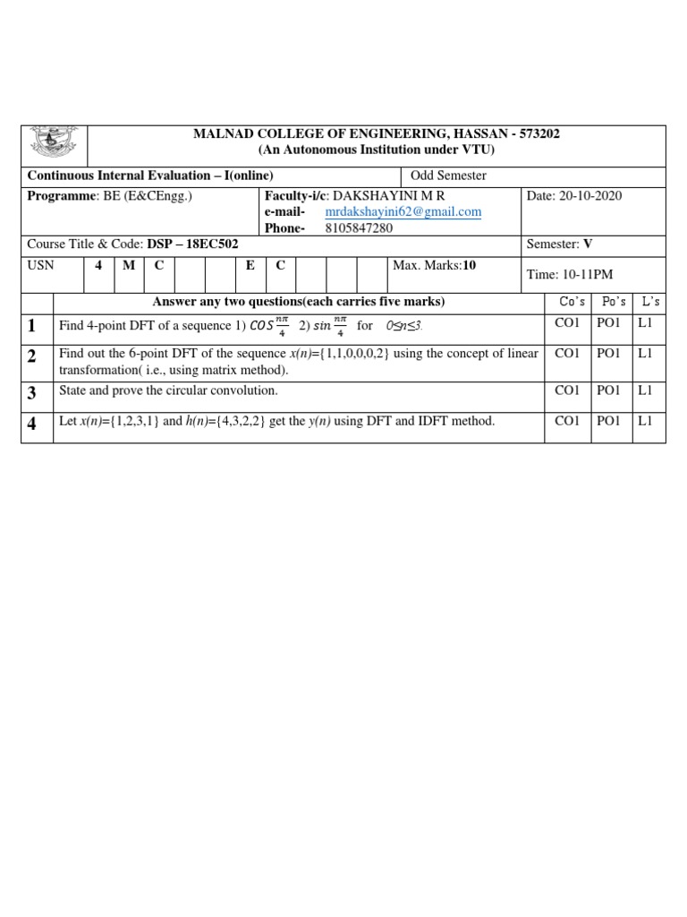 DSP Exam: Questions & Instructions | PDF