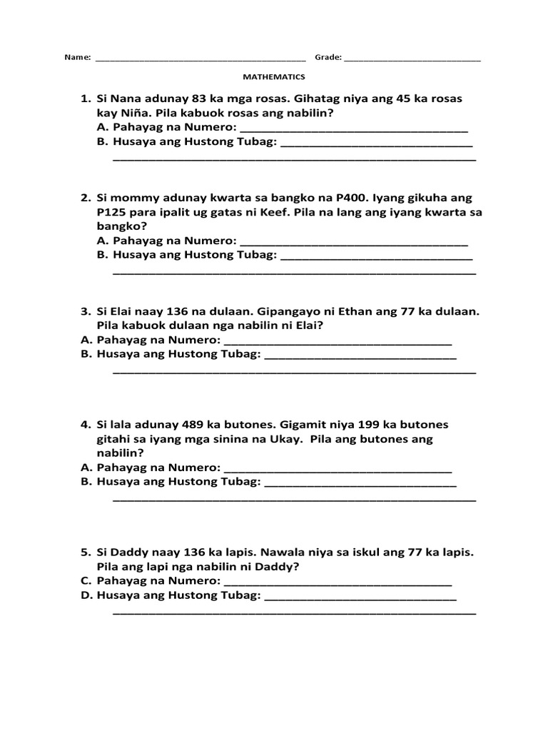 Sample Math 2 Summative Test | PDF