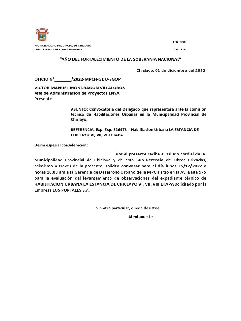 Oficio Exp. 526673 para Ensa | PDF