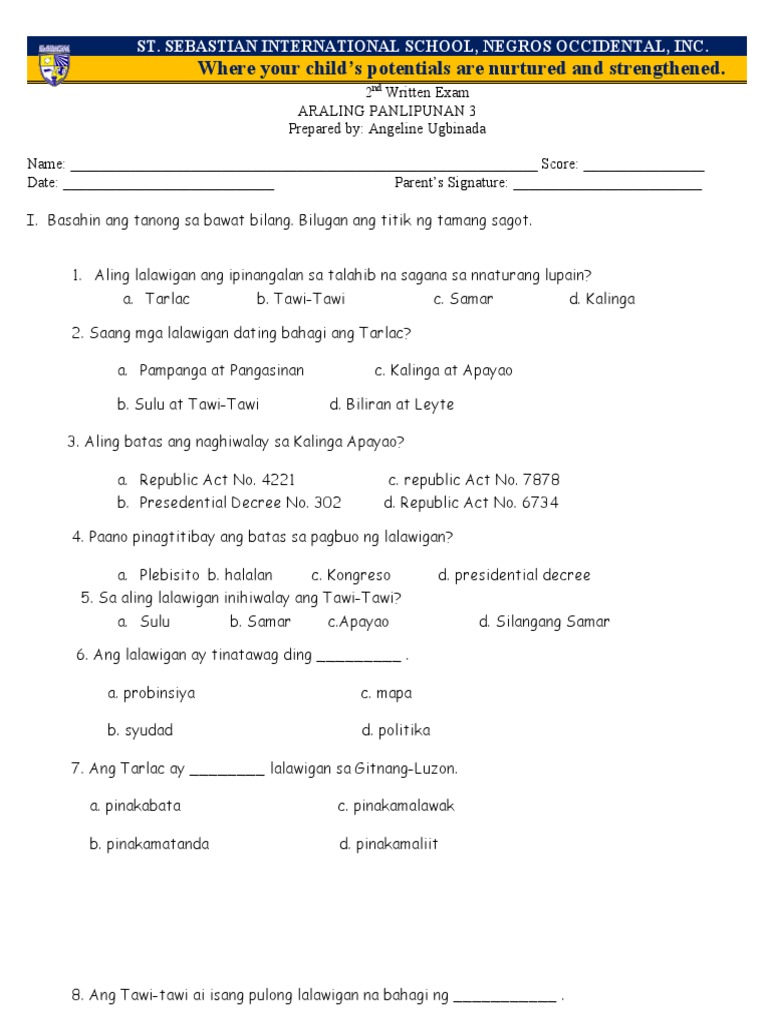 Aral-Pan Exam 2nd Final | PDF | Law | Science & Mathematics