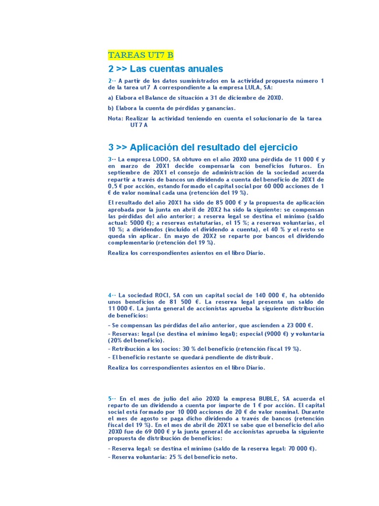 Tarea Ut7 B | PDF | Dividendo | Compartir (Finanzas)