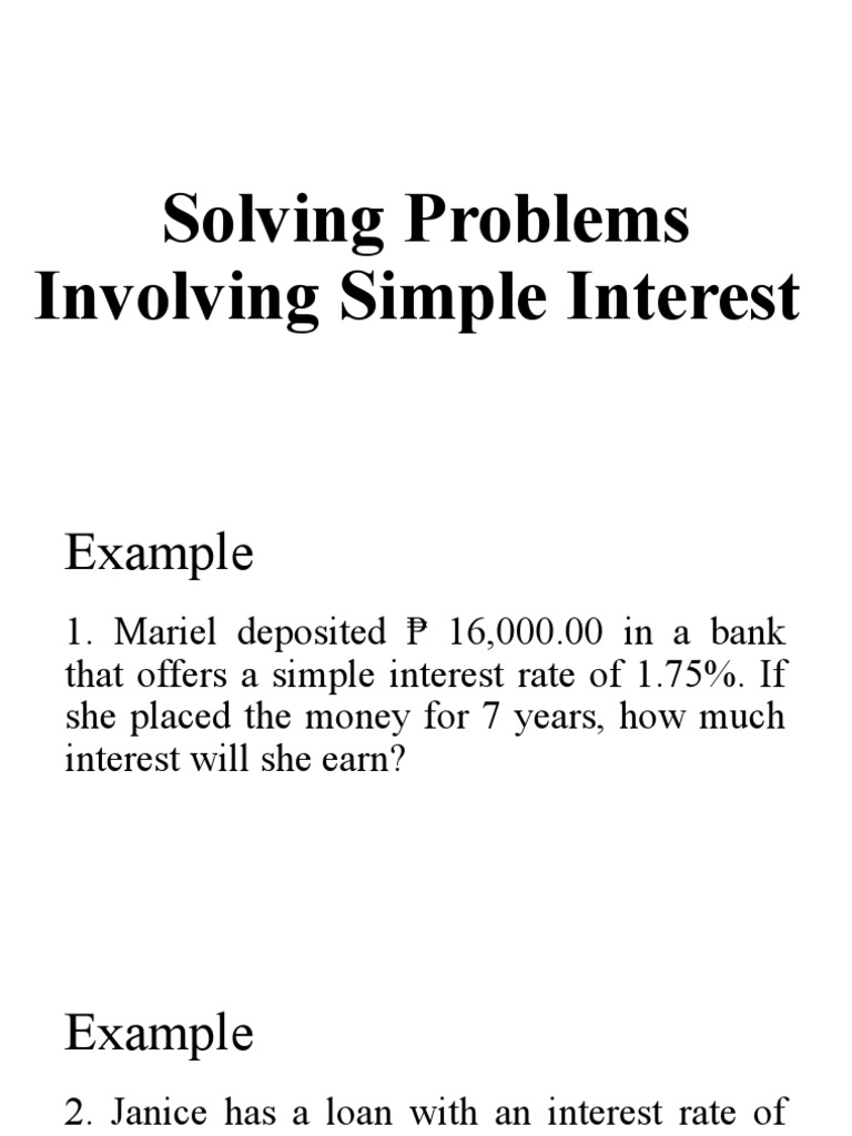 Solving Problems Involving Simple Interest | PDF