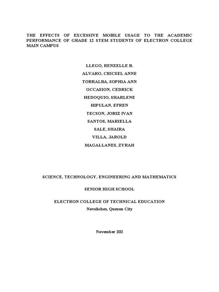 How Excessive Mobile Usage Impacts STEM Students' Grades | PDF | Sampling (Statistics) | Survey ...