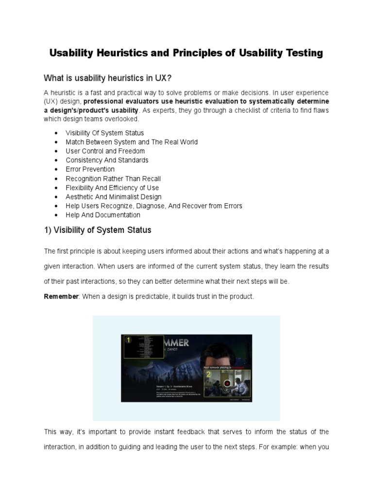 Usability Heuristics and Principles of Usability Testing | PDF ... Usability Heuristics and Principles of Usability Testing | PDF ...
