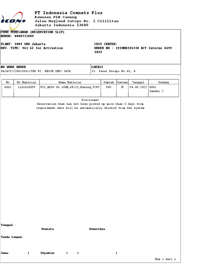 Reservasi Foc Rexom | PDF