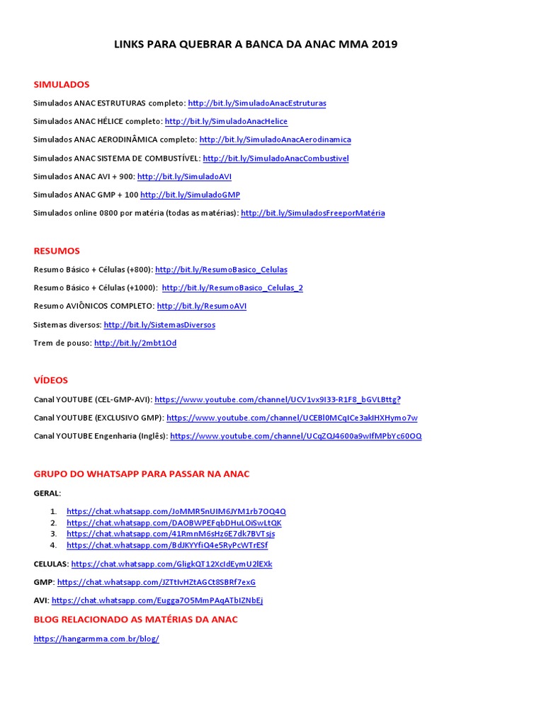 Links Para Quebrar A Banca Da Anac Mma Pdf