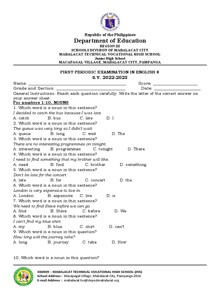 EDITED - ENGLISH Grade 8 1st Periodic Exam | Download Free PDF | Verb ...