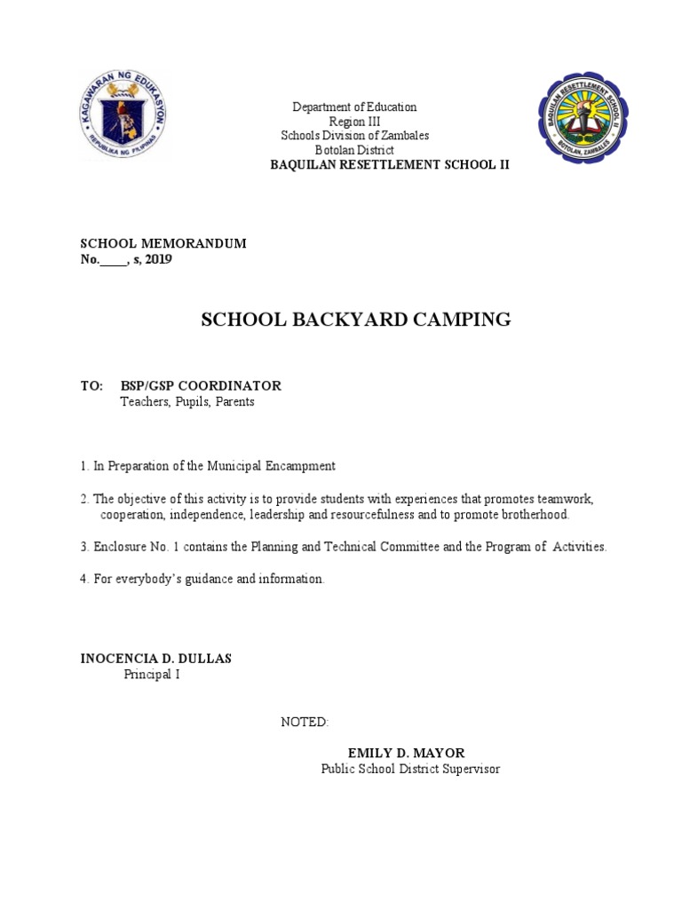 School Backyard Camping | PDF