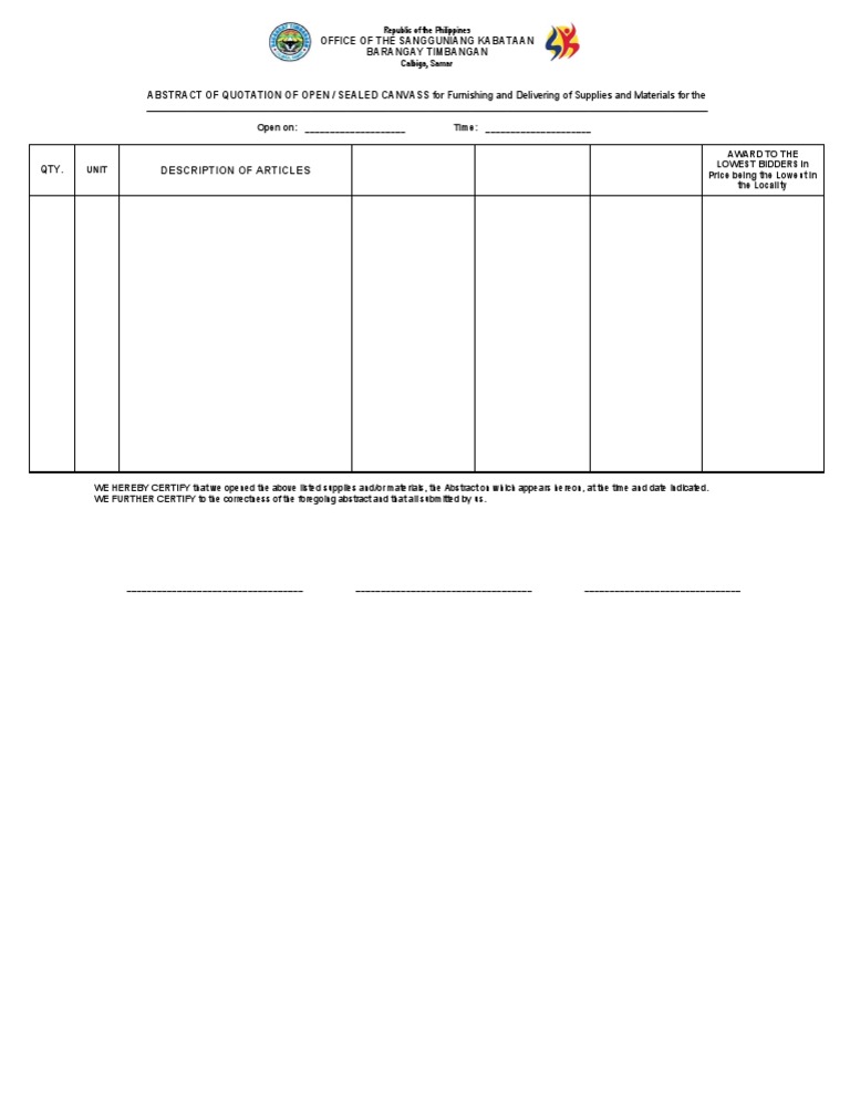 Abstract of Quotation Format - SK | PDF