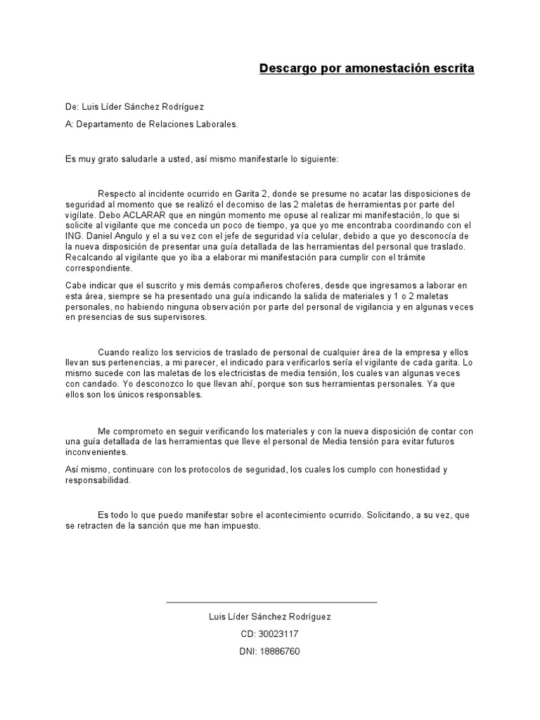Descargo Por Amonestación Escrita | PDF