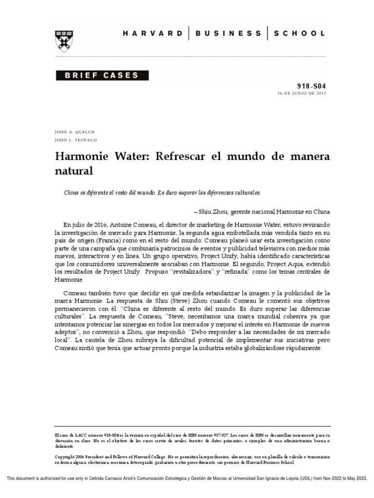 Caso Harmonie Water | PDF