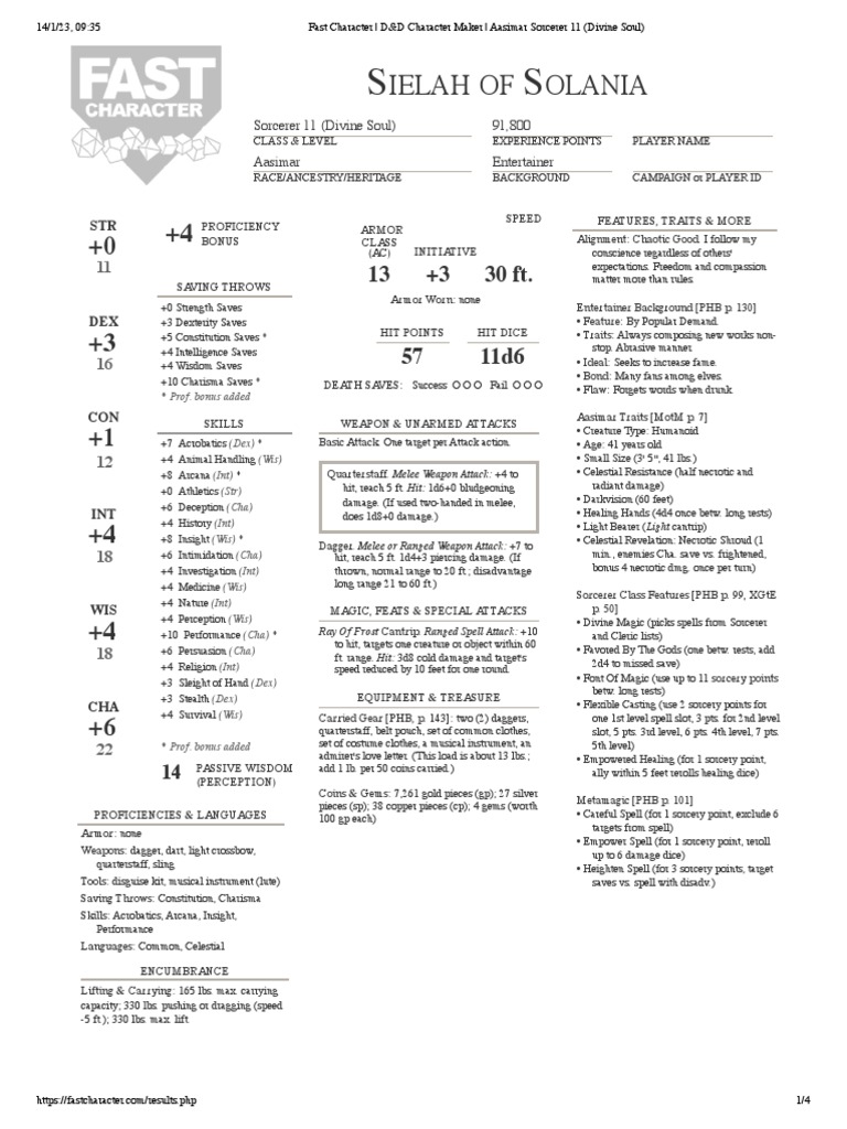 Fast Character - D&D Character Maker - Aasimar Sorcerer 11 (Divine Soul ...