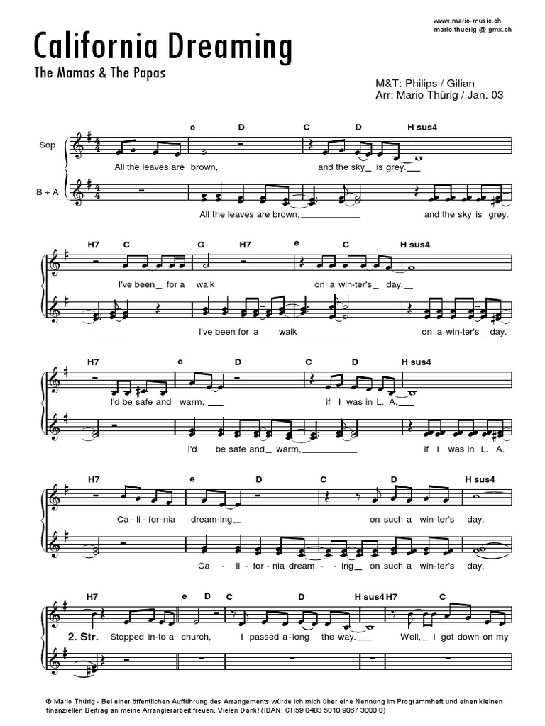 California Dreaming - The Mamas The Papas | PDF