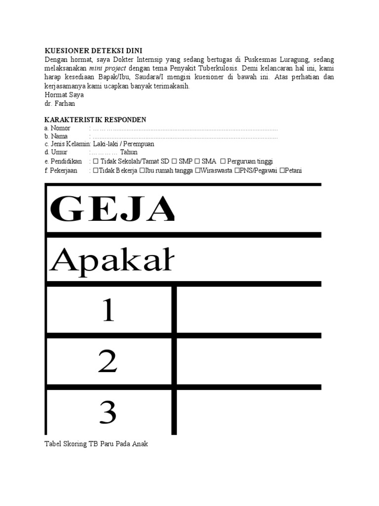 Kuesioner Skrining TB-1 | PDF